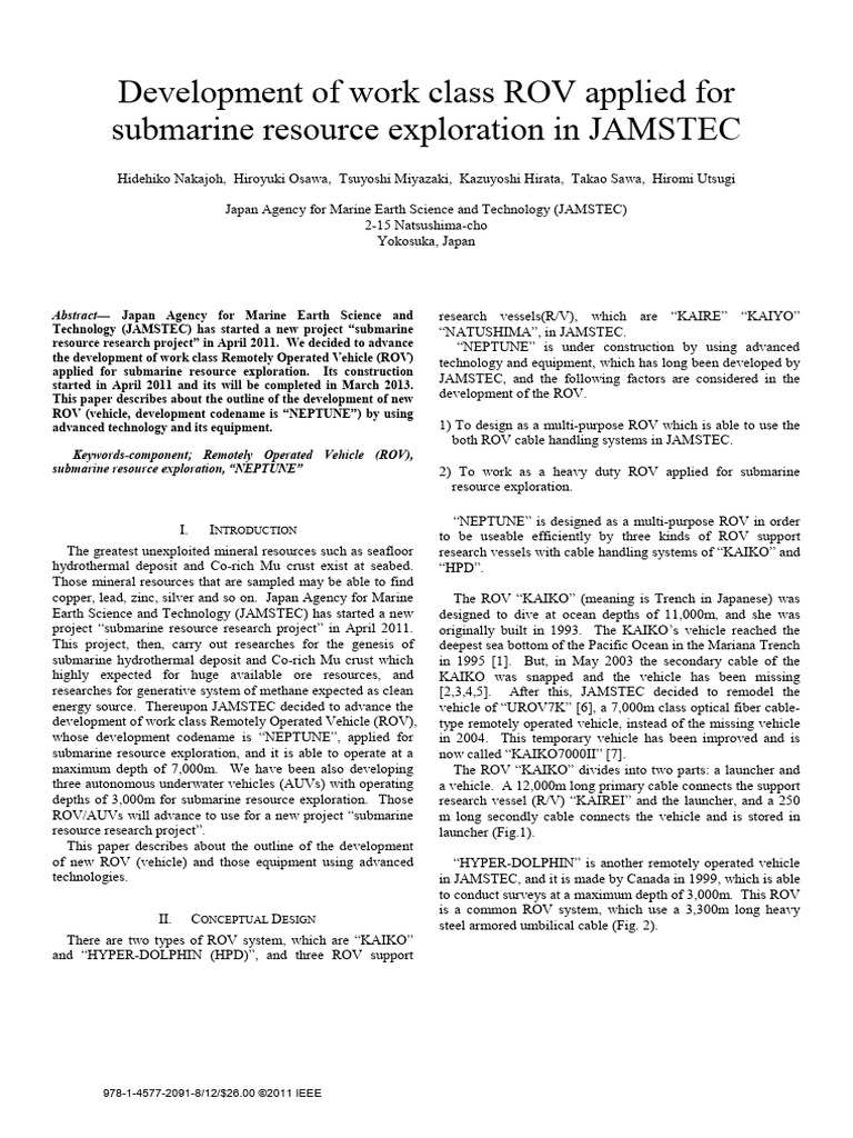 Japan's NEPTUNE ROV for Resource Exploration | PDF | Inertial ...