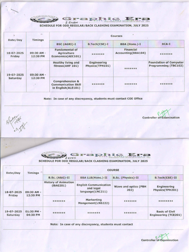 Clashing Schedule | PDF