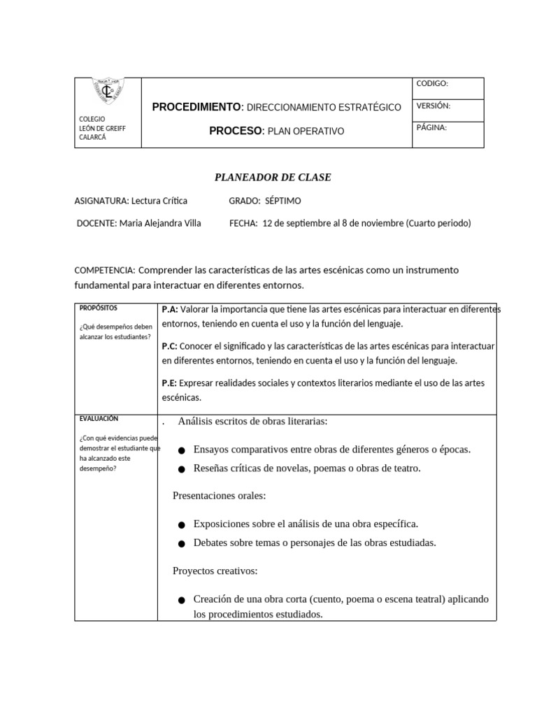 Planeador de Clases - CLG (Séptimo) | PDF | Teatro | Monólogo