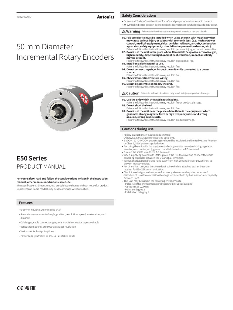 E50 Series 50mm Rotary Encoder Manual | PDF | Power Supply | Electrical ...