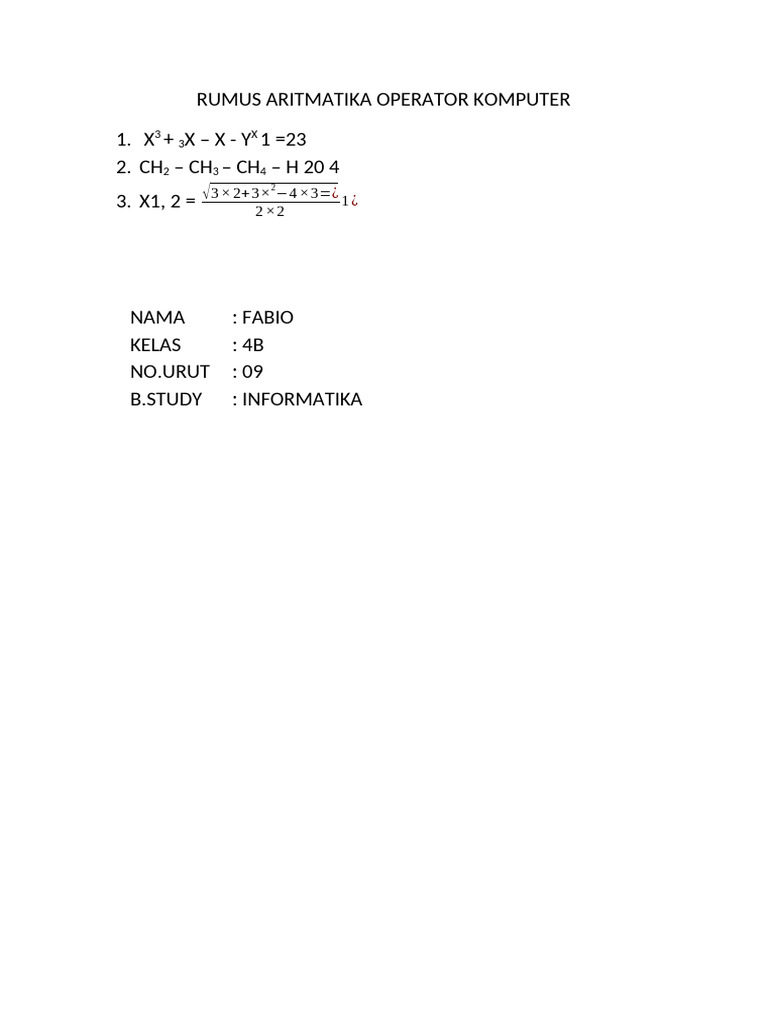Rumus Aritmatika Operator Komputer | PDF