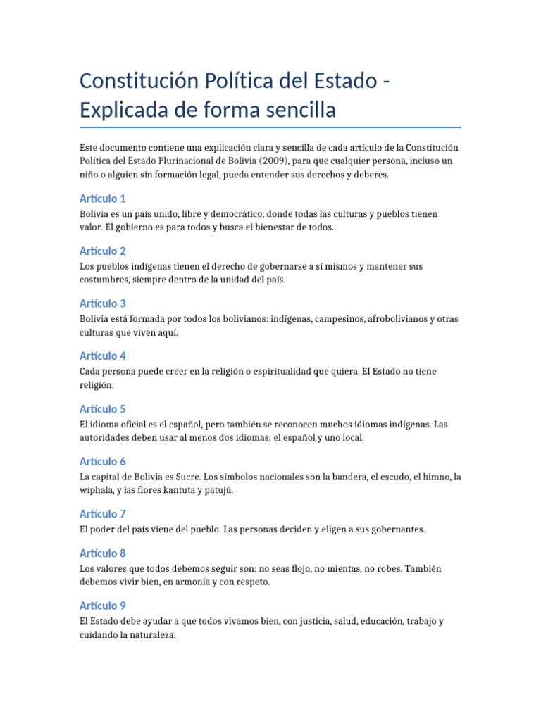 Constitucion Bolivia Explicada | PDF