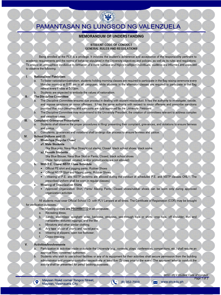 PLV Student Code of Conduct Guidelines | PDF | Alternative Dispute ...