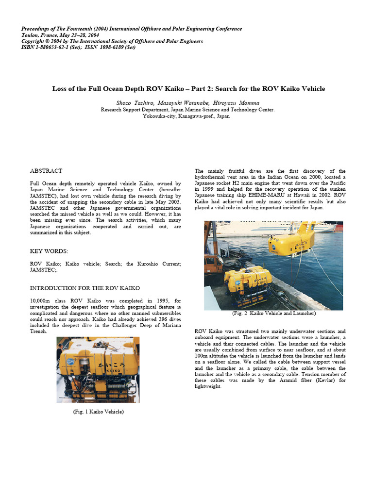 2004 - Loss of The Full Ocean Depth ROV Kaiko-2 - Search For The ROV ...