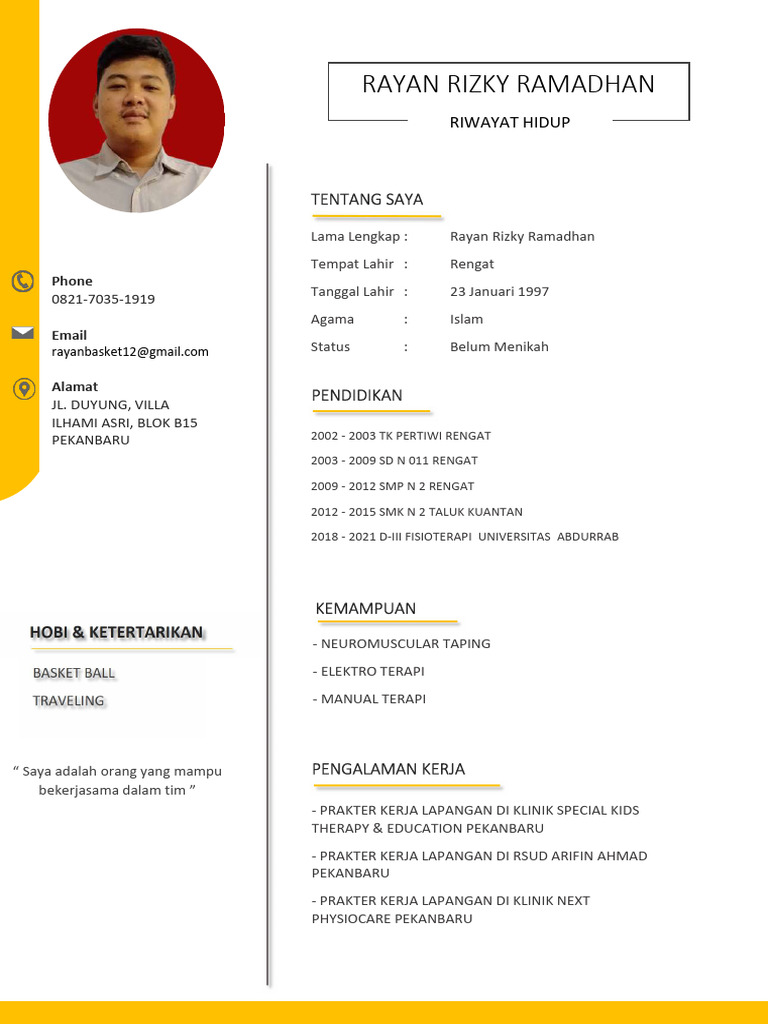 Daftar Riwayat Hidup Rayan | PDF