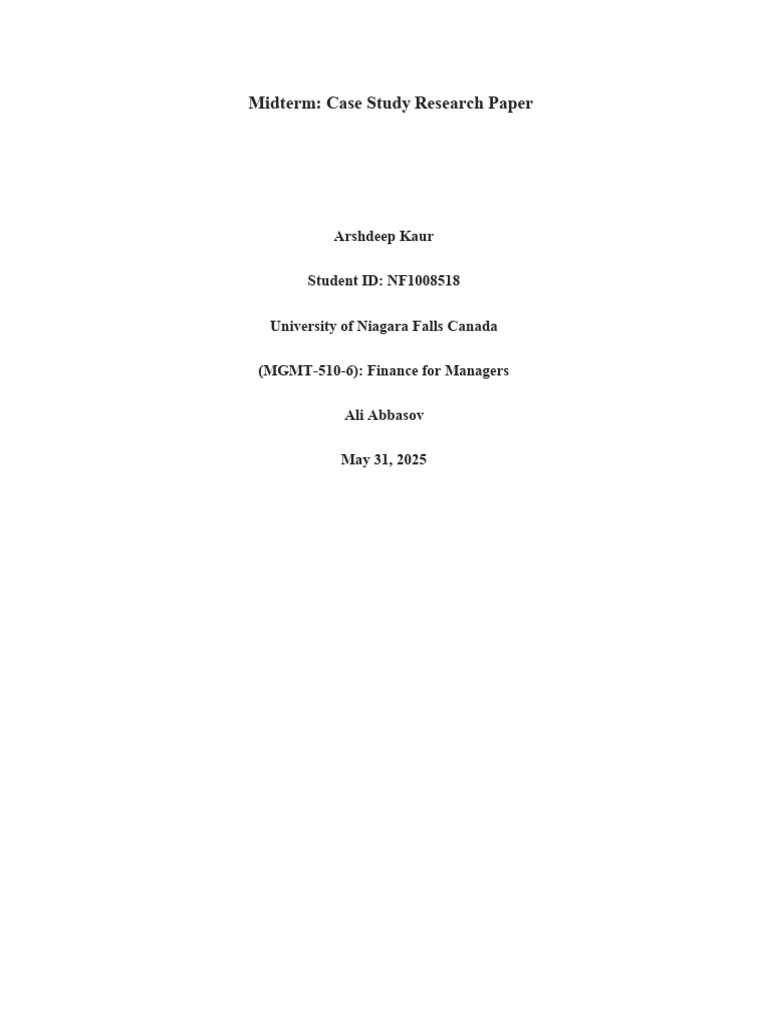 Midterm Case Study Research Paper - Arshdeep Kaur | PDF | Income Statement | Expense