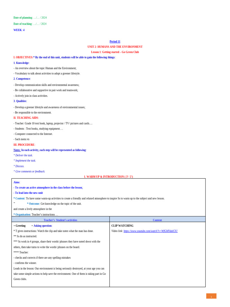 Lesson Plan E10. Unit 2. 5512. | PDF | Vocabulary | Verb