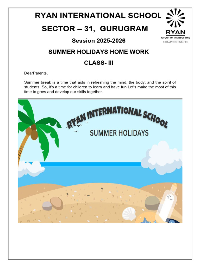 3-A Class-III Summer HHW (2025-2026) | PDF | Homework