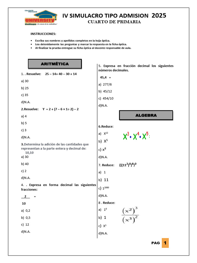 IV Simulacro de 4to Grado. | PDF | Sustantivo | Adjetivo
