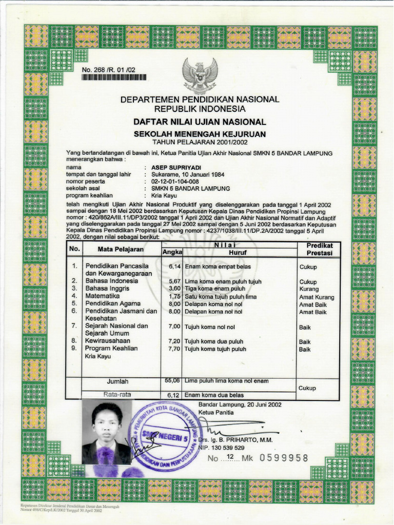 Daftar Nilai UN Asep | PDF