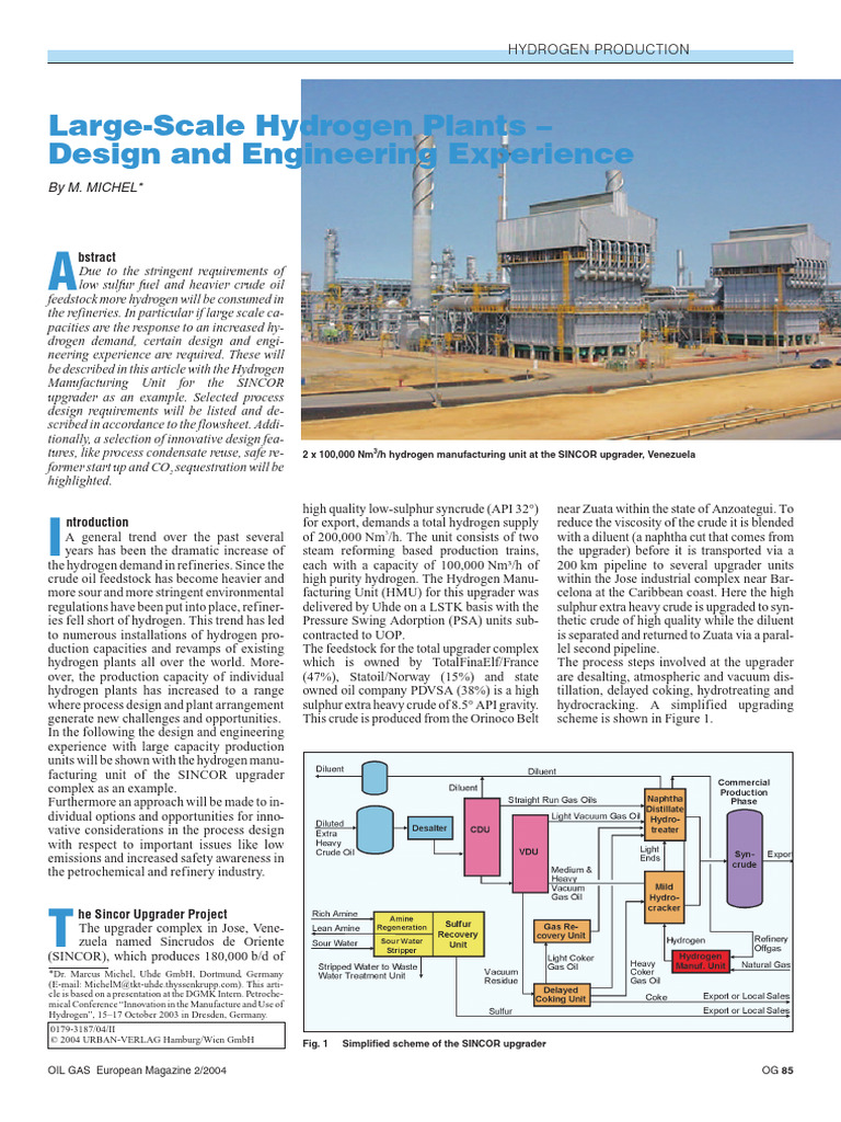 Large-Scale Hydrogen Plant Design Insights | PDF | Carbon Dioxide ...