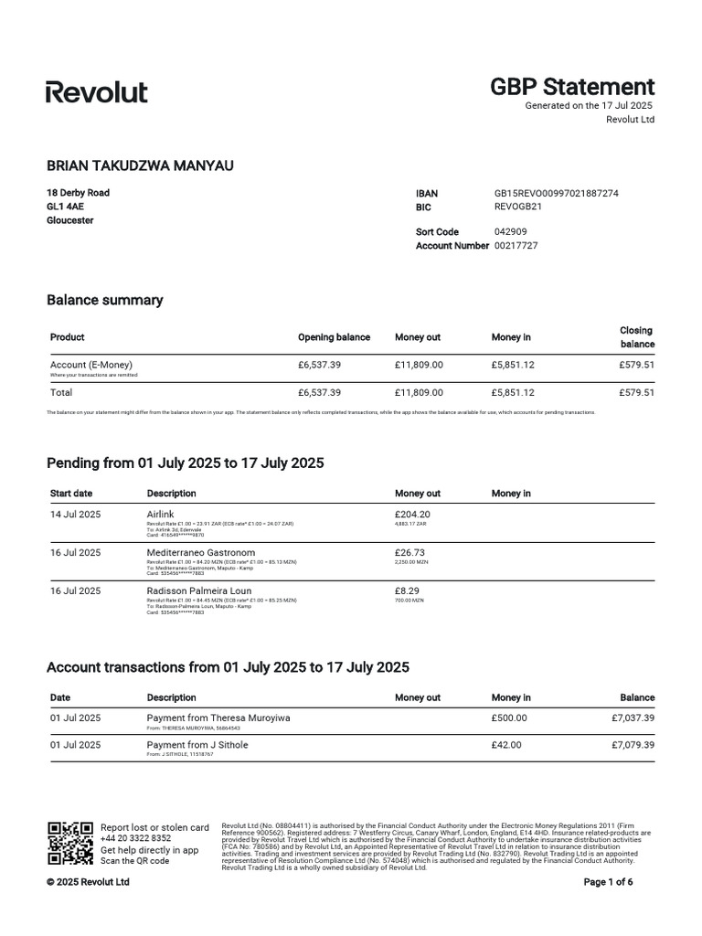 GBP Statement Summary: July 2025 | PDF | Financial Services | Money