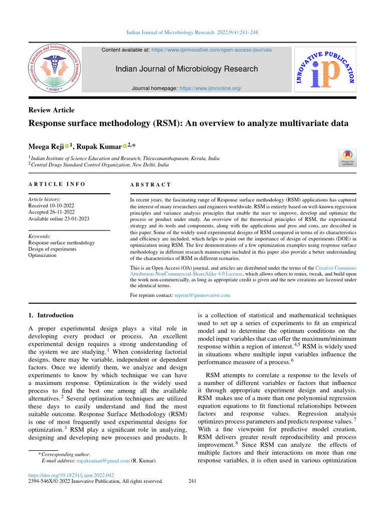 Reji Response Surface Methodology RSM An Over | PDF | Errors And Residuals | Experiment