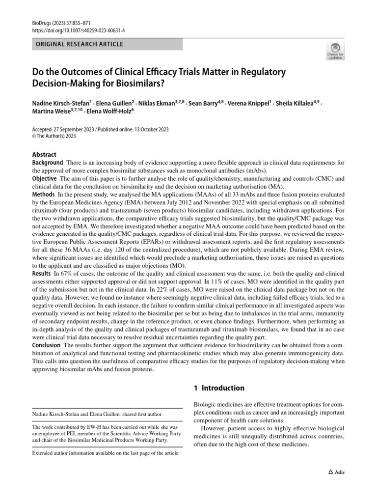 Do The Outcomes of Clinical Efficacy Trials Matter in Regulatory ...