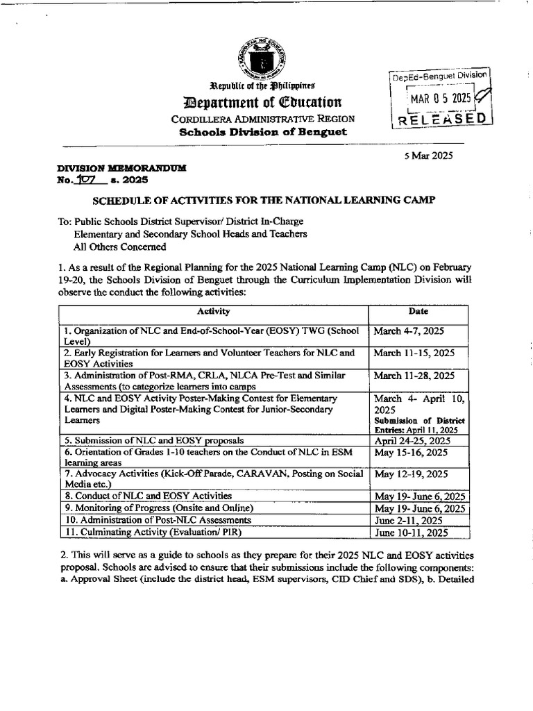 SDO Memo No. 107, S. 2025 | PDF