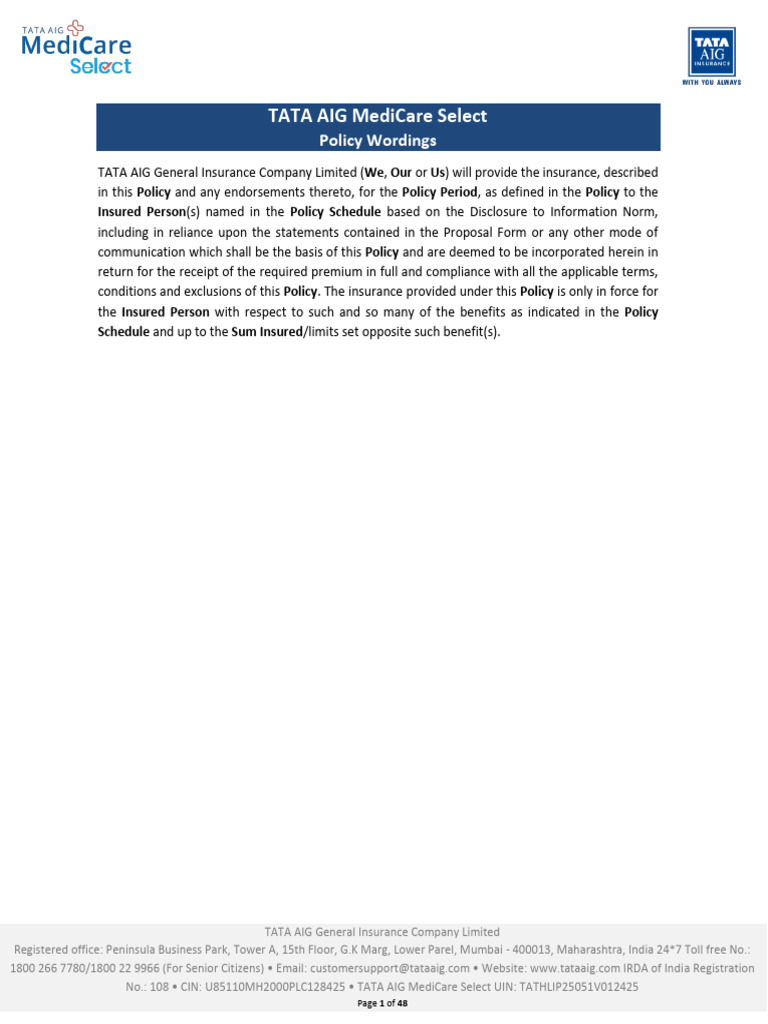 Policy Wording | PDF | Hospital | Intensive Care Unit