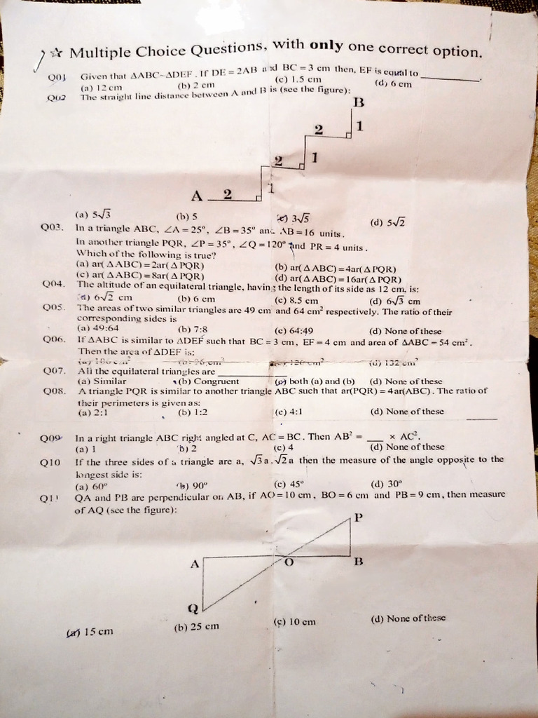 Geometry Multiple Choice Questions | PDF | Area | Triangle