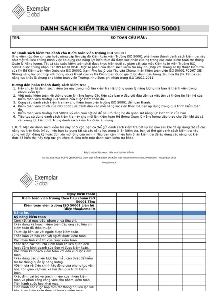 Pcf46 QB Iso 50001 Lead Auditor Checklist | PDF