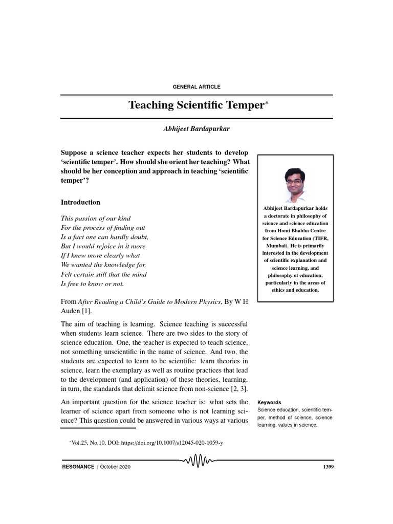 Teaching Scientific Temper in Education | PDF | Science | Knowledge