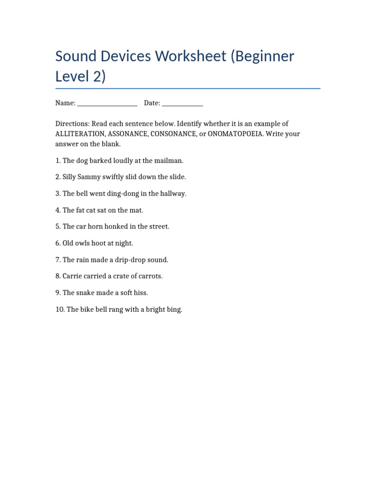 Sound Devices Worksheet Beginner2 | PDF