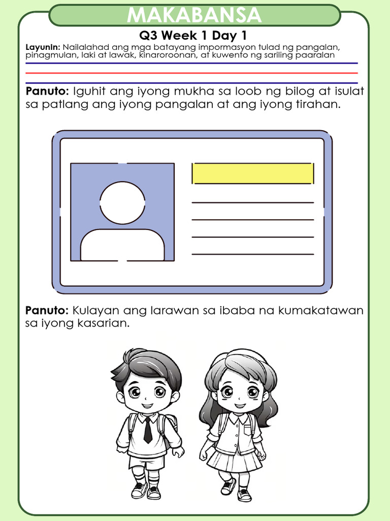 q3 Makabansa Worksheet Week 1 | PDF