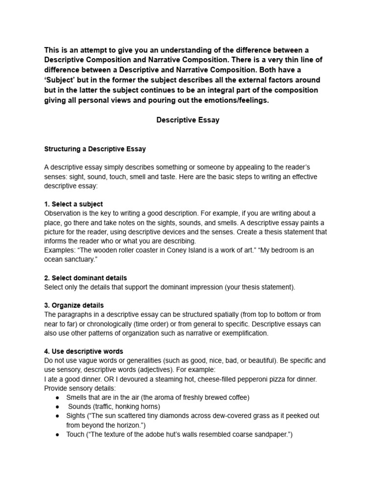 Distinguishing Descriptive and Narrative Essays | PDF | Essays