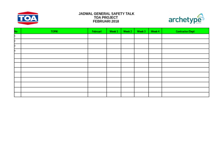 Schedule Toolbox Talk Februari 2018 | PDF