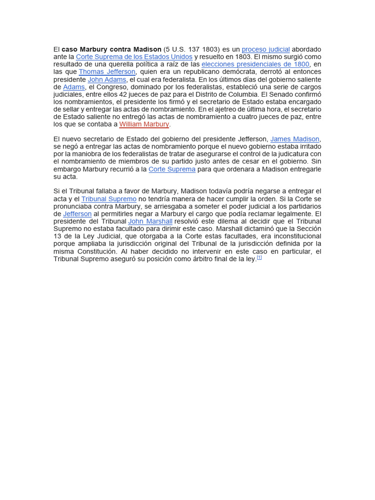 Marbury vs. Madison: Poder Judicial 1803 | PDF
