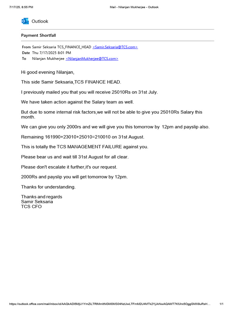 Payment Shortfall Pdf