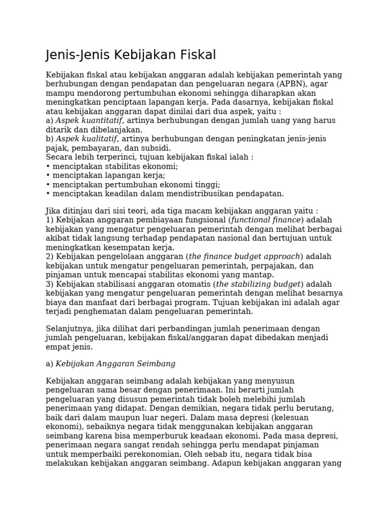 Jenis-Jenis Kebijakan Fiskal | PDF