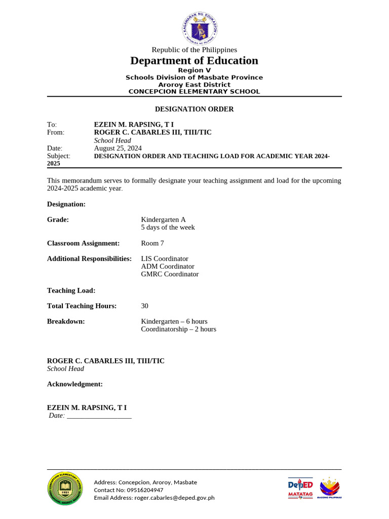 Designation Orders for 2024-2025 | PDF | Schools | Social Institutions