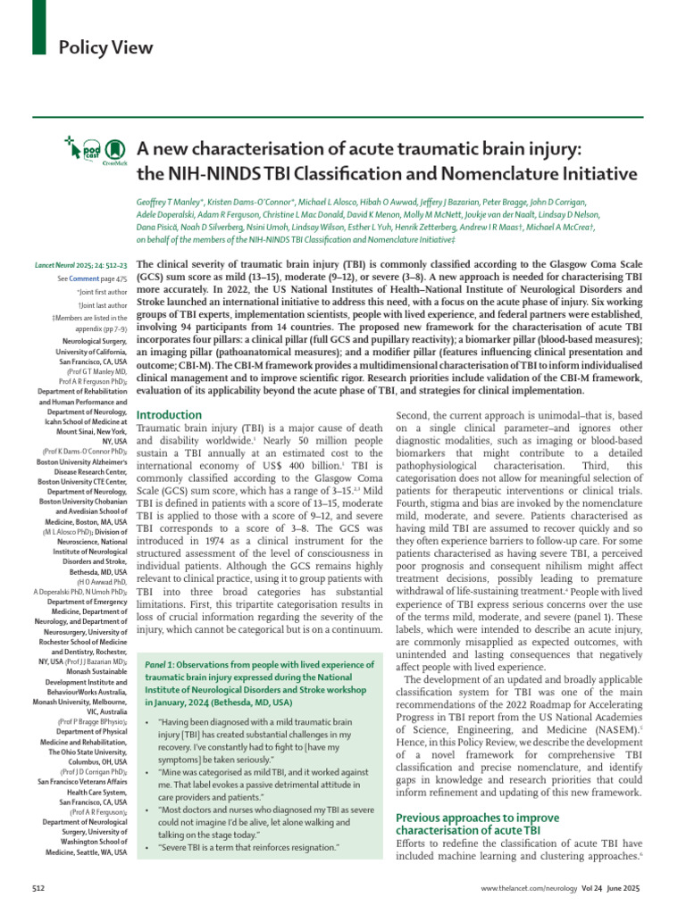 New TBI Classification Framework | PDF | Traumatic Brain Injury | Neurology