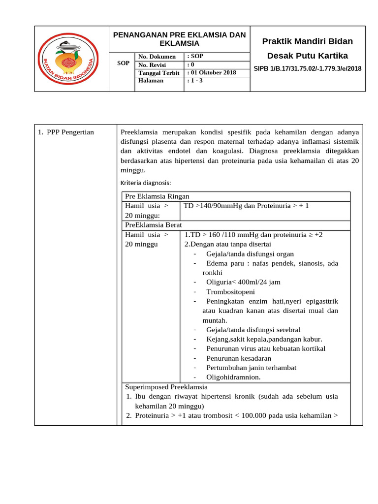 SOP-UKP-RMB-24 Penanganan Pre Eklamsia Dan Eklamsia | PDF