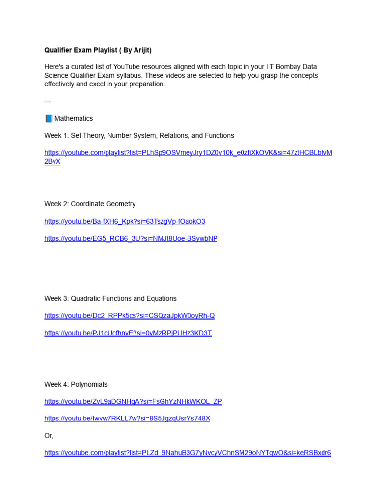 Qualifier Exam Playlist (By Arijit) | PDF | Statistics | Variable ...