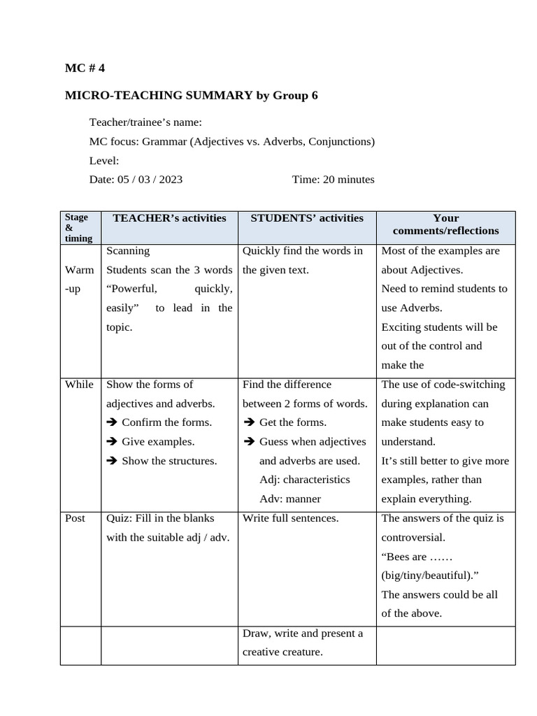 Teaching Adjectives and Adverbs | PDF | Learning | Adverb
