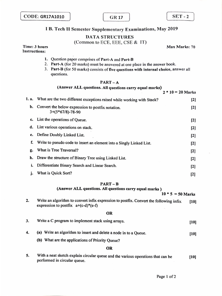 DS Previous Question Papers | PDF