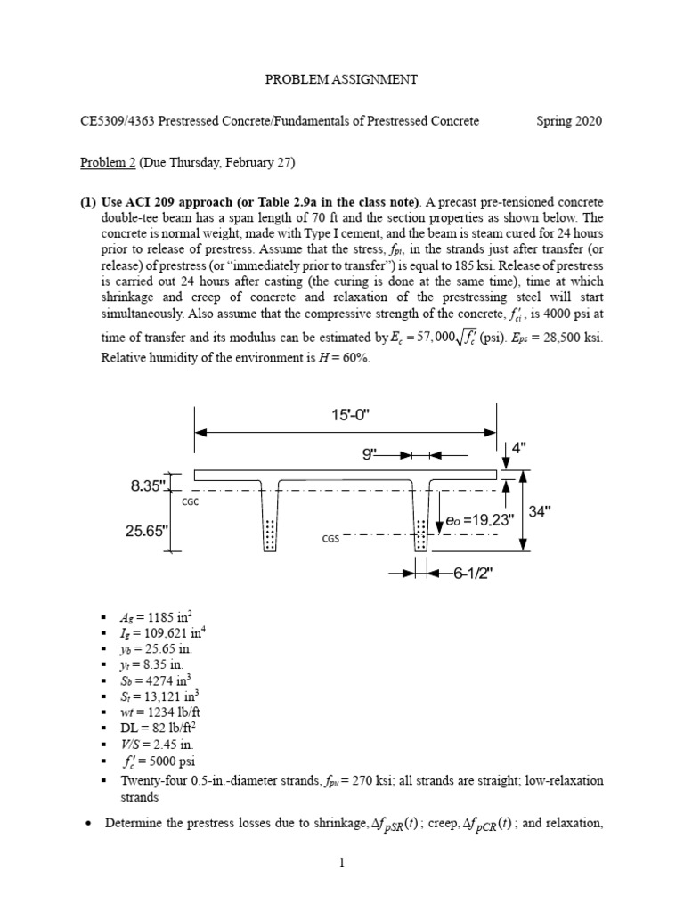 Prestress Concrete Design Homewrok&solution1 | PDF | Creep (Deformation) | Concrete