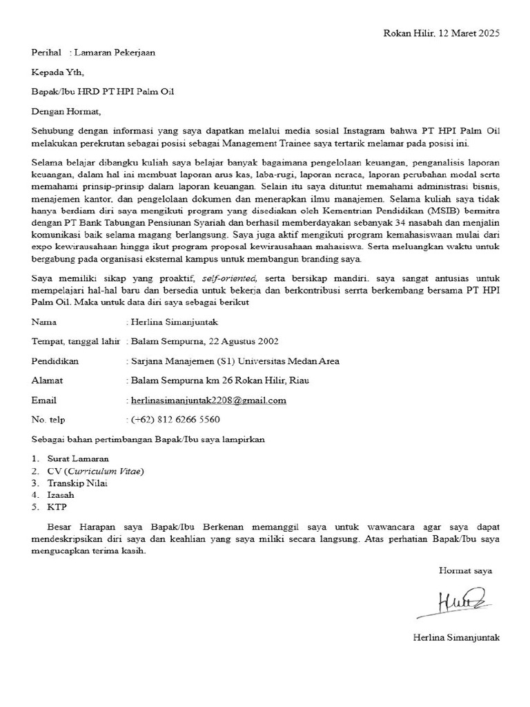 CV Herlina Simanjuntak | PDF