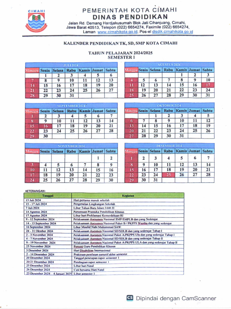 Kalender Pendidikan Disdik Kota Cimahi 2024-2025 | PDF
