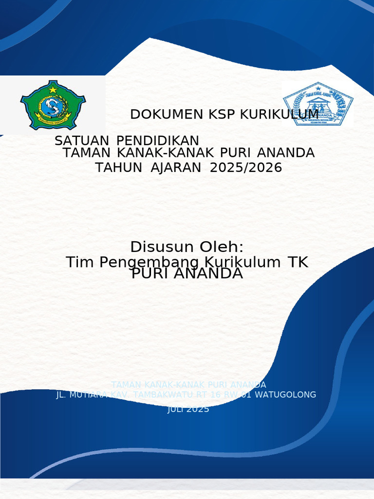 Contoh Cover KSP TK Puri Ananda 2025 | PDF
