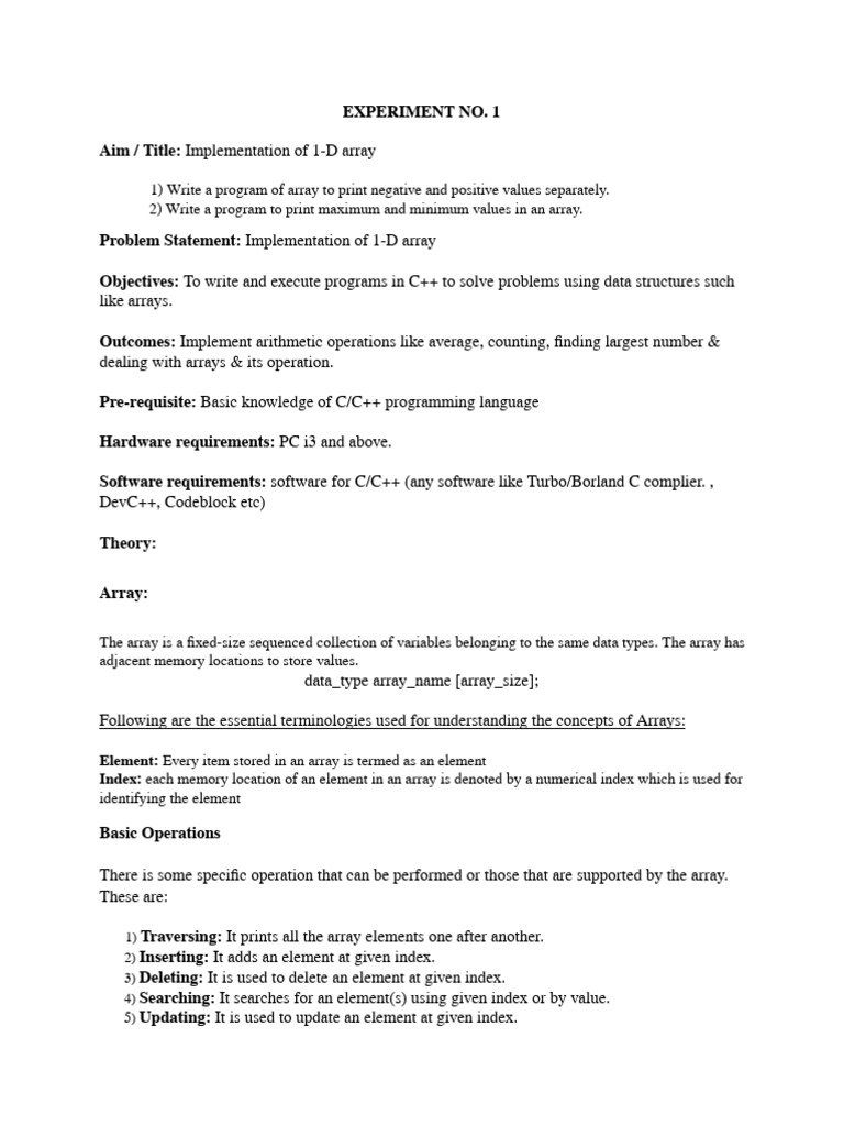 1D Array Lab Manual | PDF | Sequence | Data Type