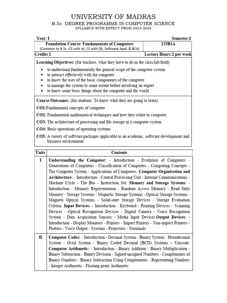 B.Sc. Computer Science Syllabus 2023-24 | PDF | Teaching Mathematics ...