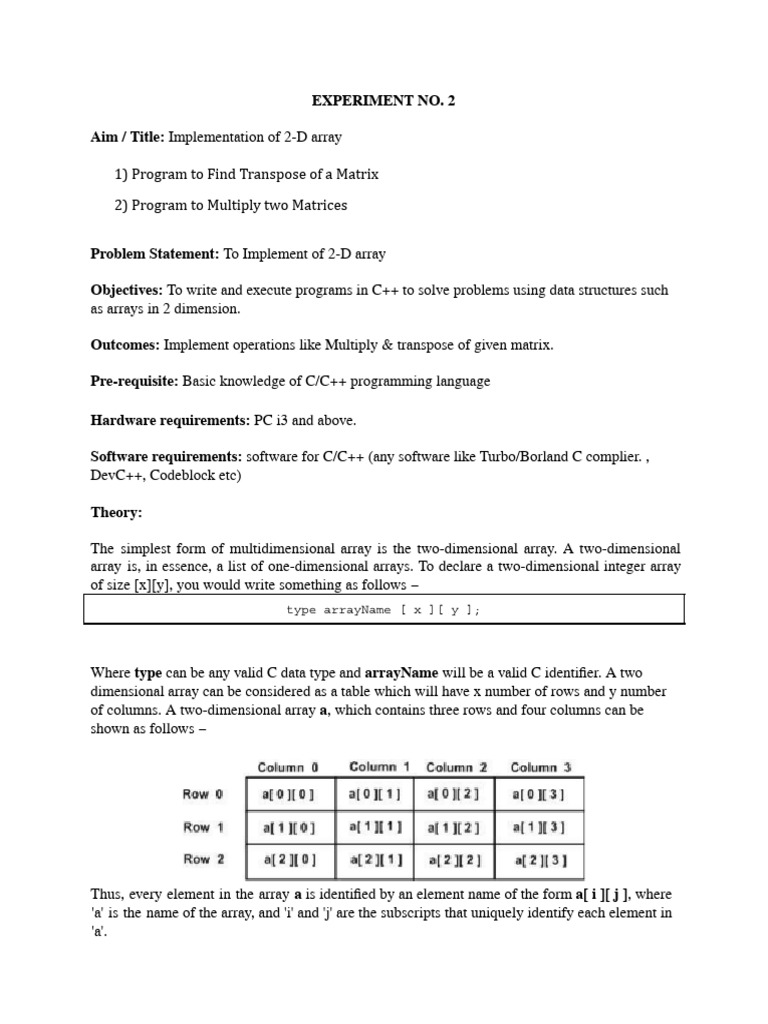 2D Array Lab Manual | PDF | Matrix (Mathematics) | Algebra