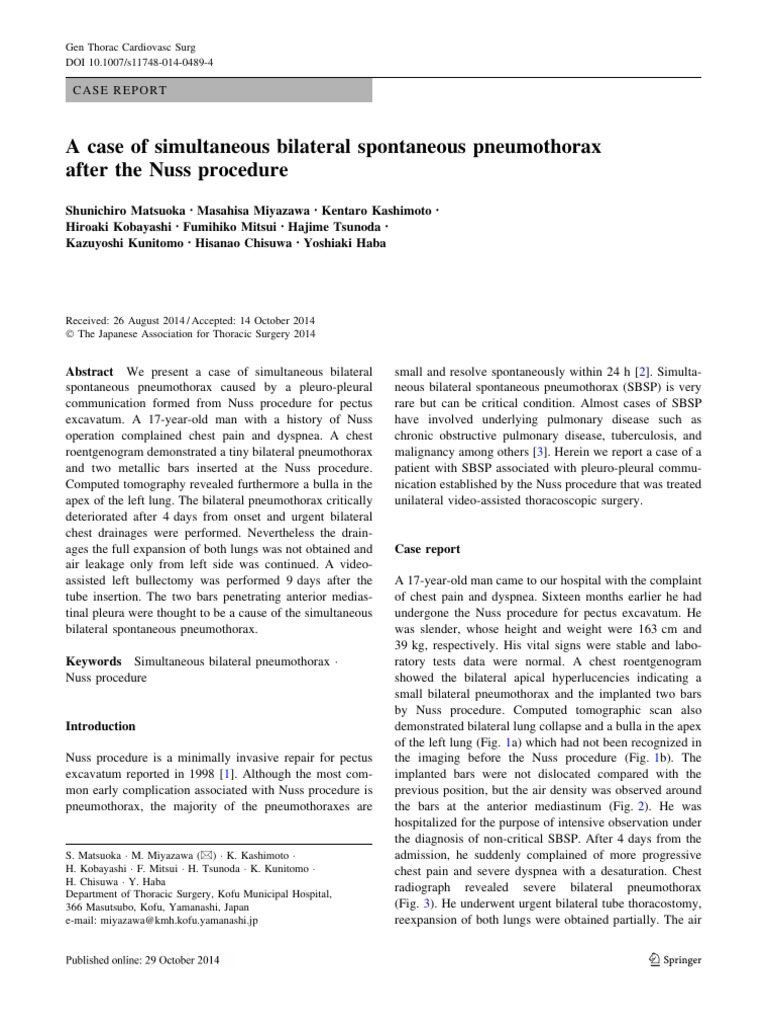 A Case of Simultaneous Bilateral Spontaneous Pneumothorax | PDF ...