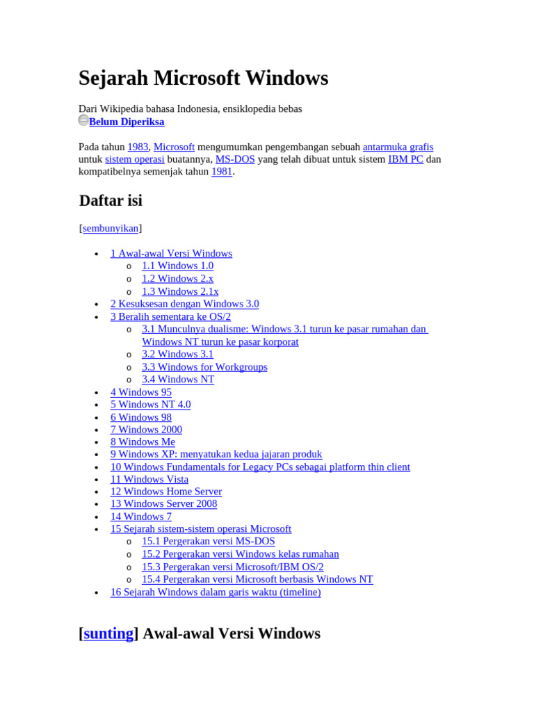 Sejarah Microsoft Windows dan Versinya | PDF