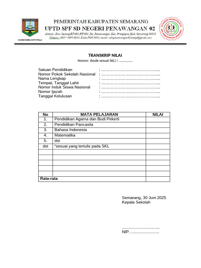 R1 Draf Lembar Transkrip Nilai | PDF