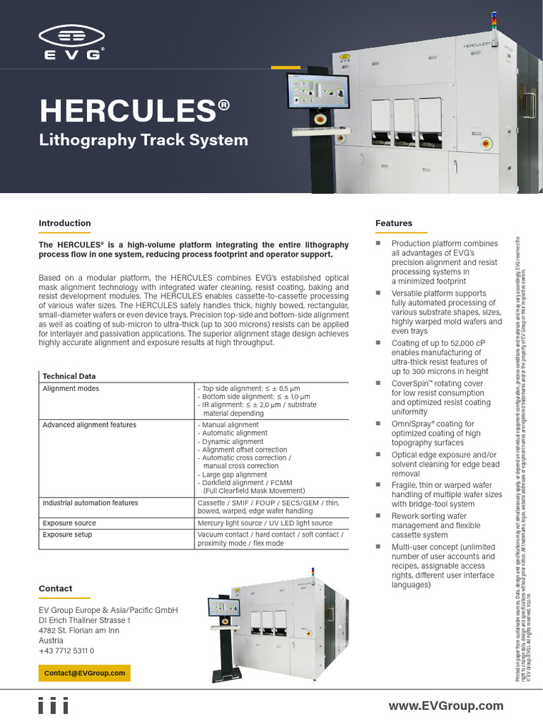 Evg Hercules Flyer | PDF | Photolithography | Wafer (Electronics)