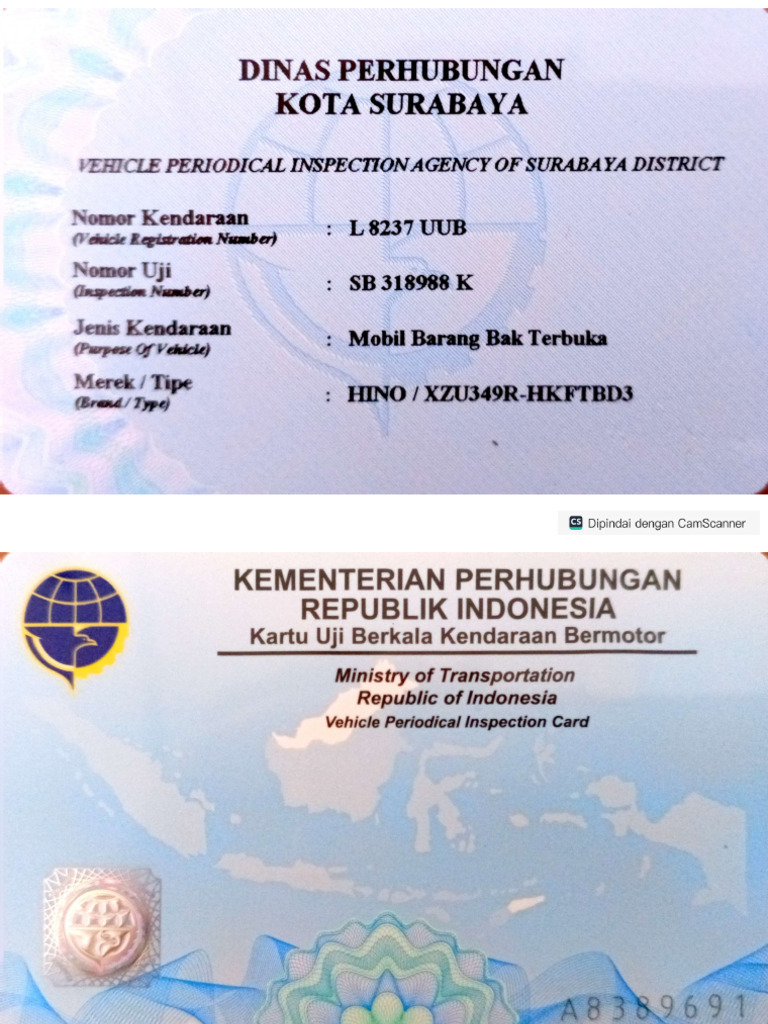 Kartu Uji Berkala Kendaraan Bermotor (L 8237 Uub) | PDF