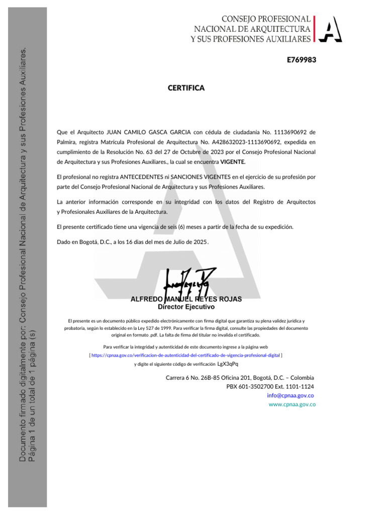 Certificado de Vigencia | PDF