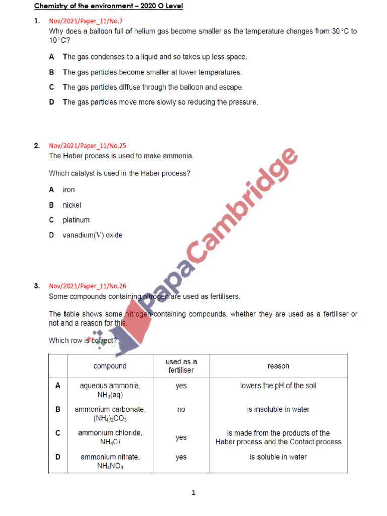 O Level Environmental Chemistry Papers | PDF